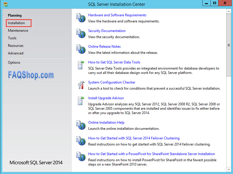 in | the | left | hand | pane | of | the | sql | server | installation ...